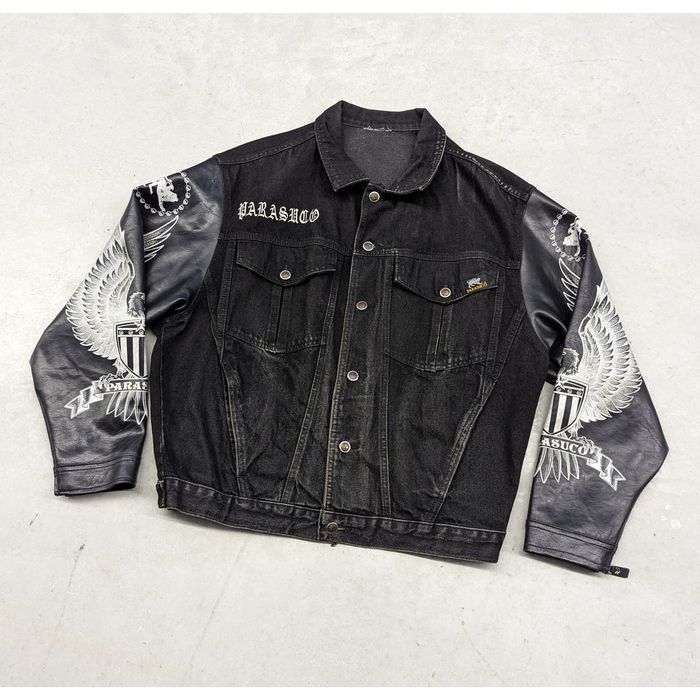 Vintage Y2K Parasuco Eagle denim and leather biker jacket | Grailed