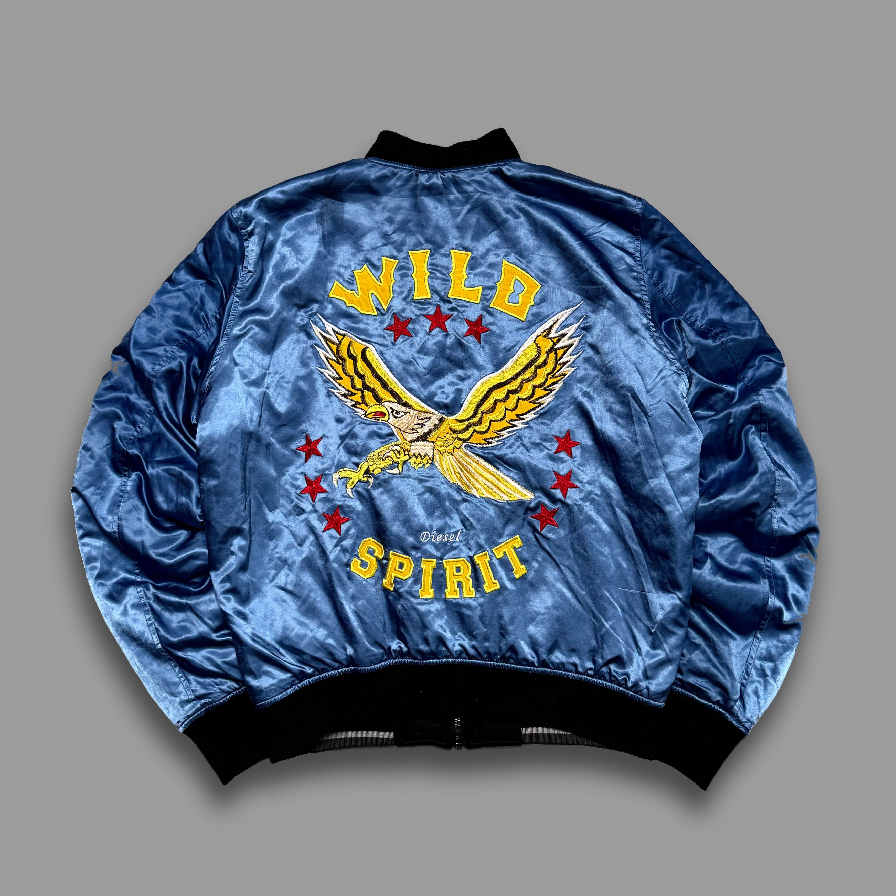 Diesel DIESEL J BIRKE REVERSIBLE EAGLE SATIN BOMBER VARSITY JACKET ...