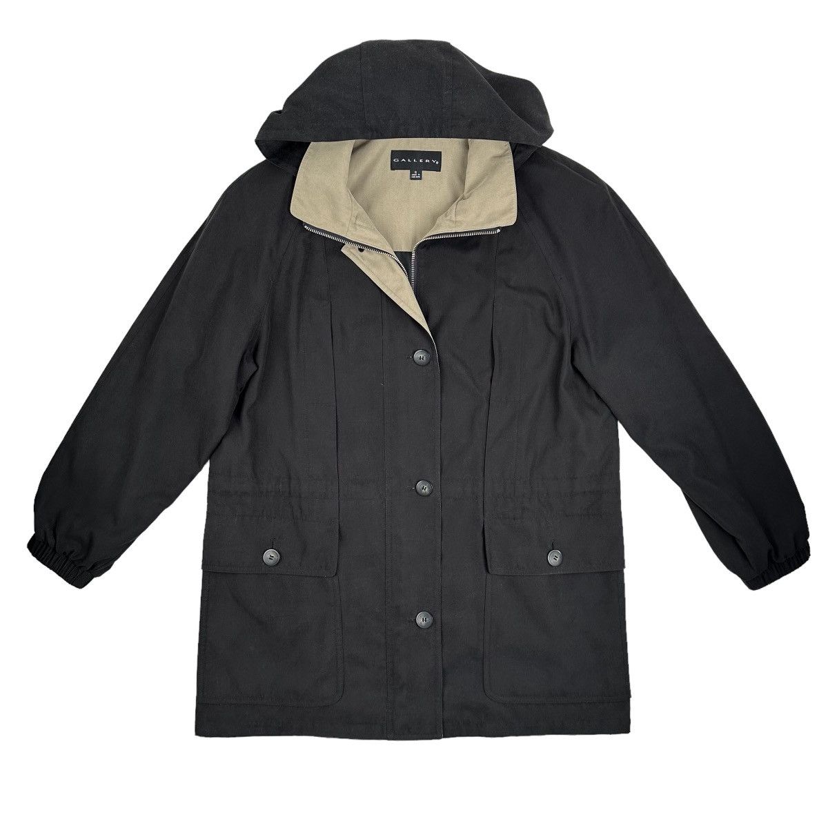 Vintage Gallery Womens Black Tan Removable Hood Rain Jacket Coat | Grailed