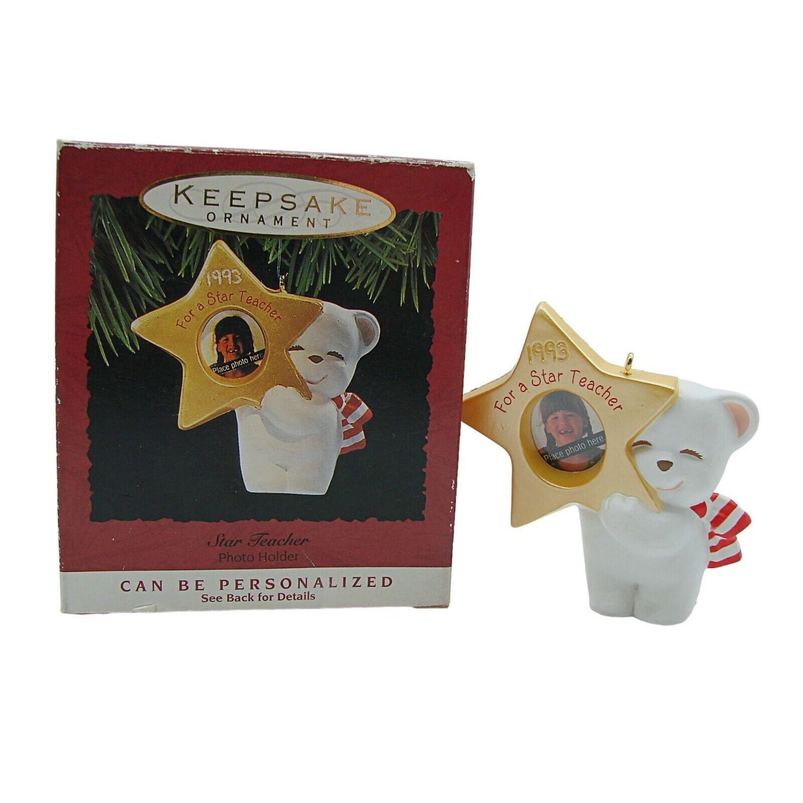 Vintage 1993 Hallmark Keepsake Ornament Star Teacher White Bear Holi ...