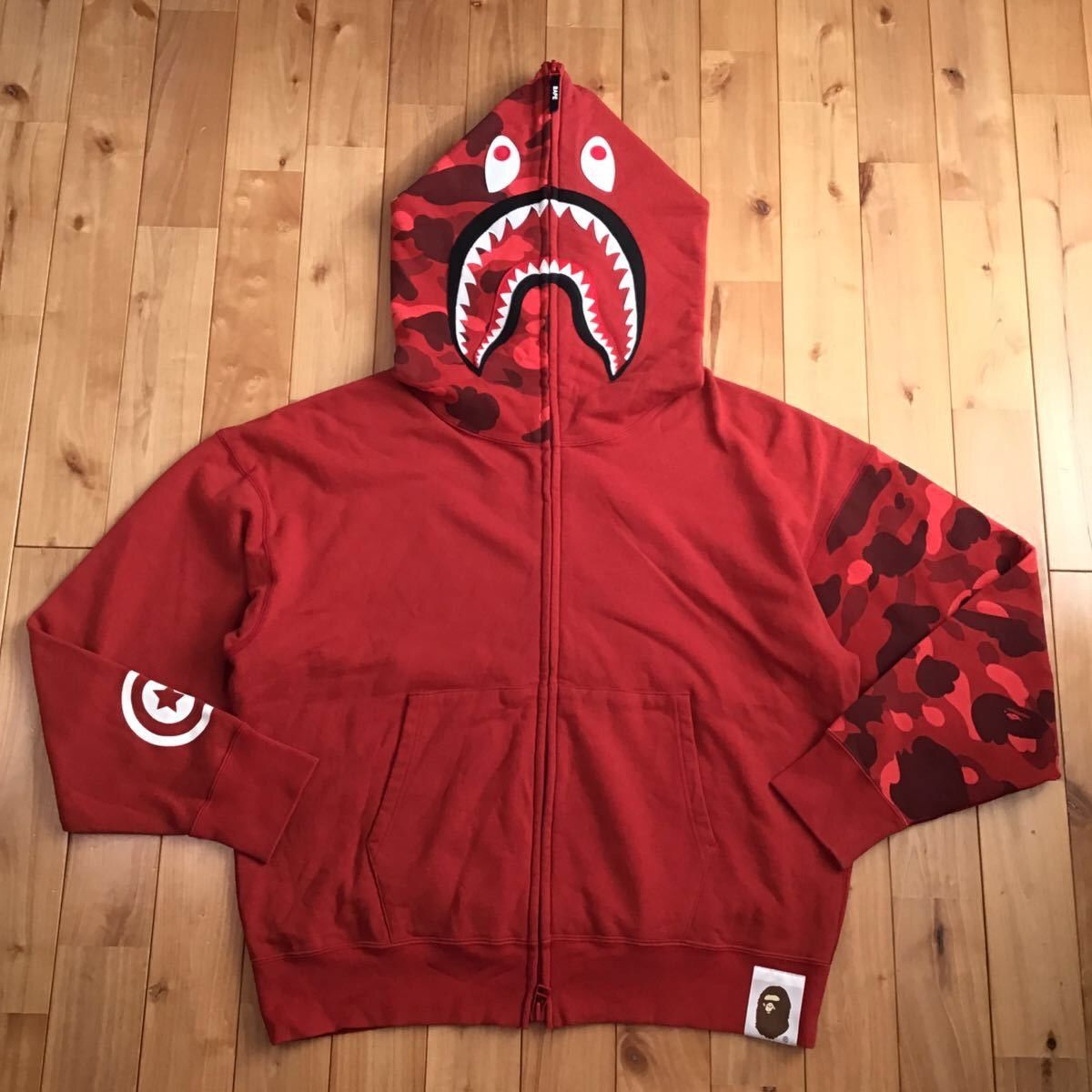Bape BAPE Giant shark full zip hoodie Red camo a bathing ape | Grailed