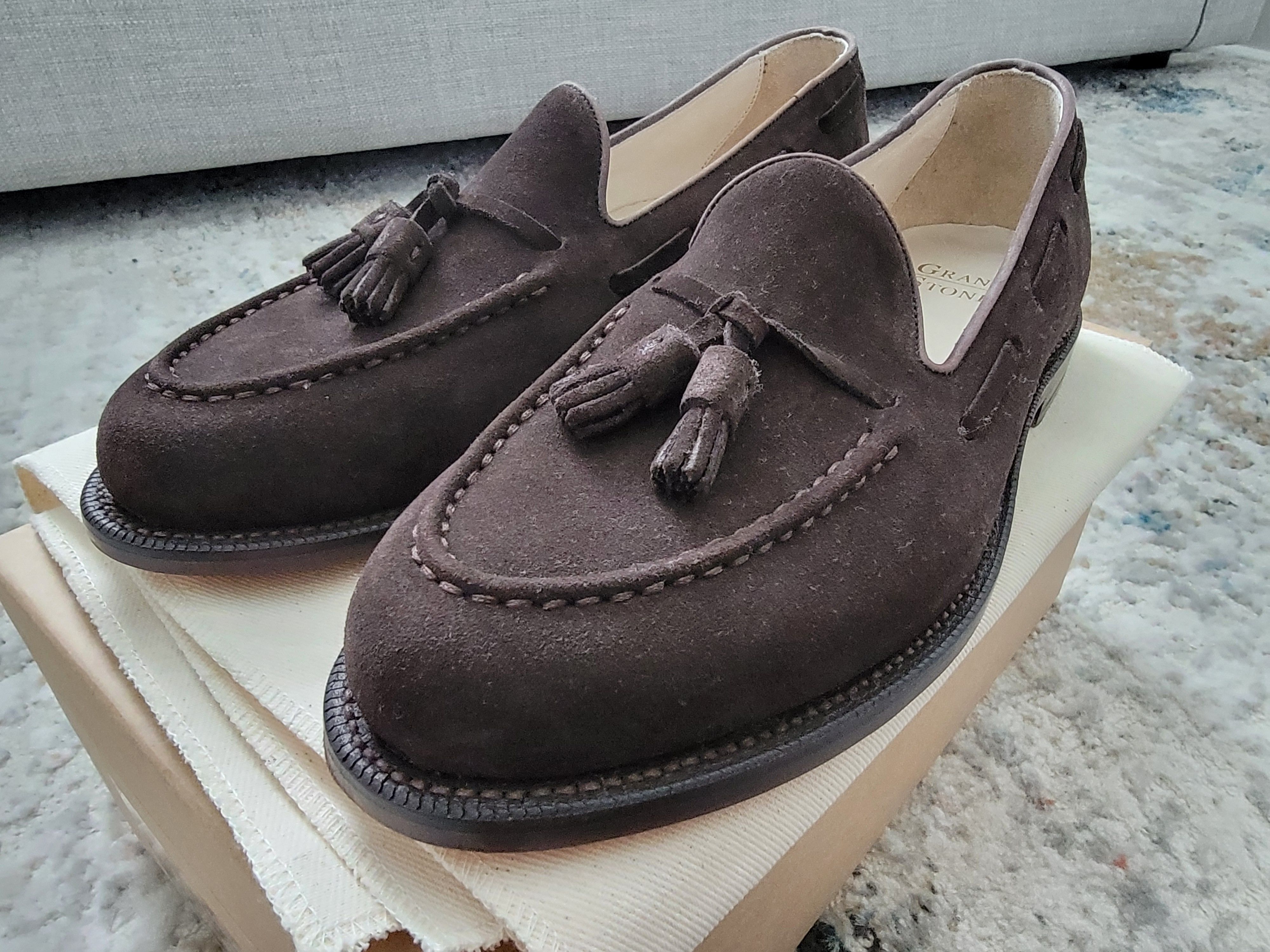 Grant Stone Espresso Suede Tassel Loafers 8.5D New | Grailed