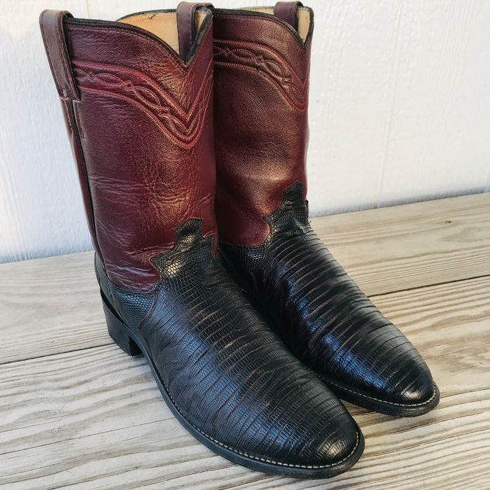 Justin Boots Justin Lizard Mens Black Maroon Leather Cowboy Boots 10 D ...