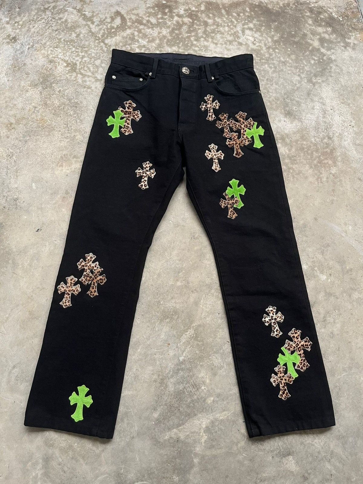 Chrome Hearts Chrome Hearts Green & Cheetah Cross Patch Jeans | Grailed