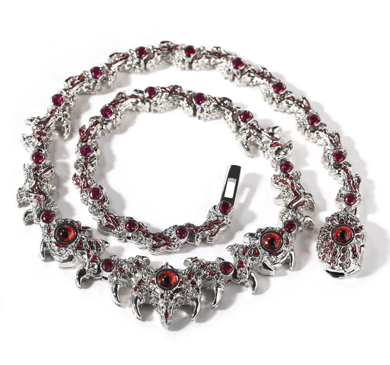 Streetwear Iced Out Silver Color Red Eyes Chain Necklace | Grailed