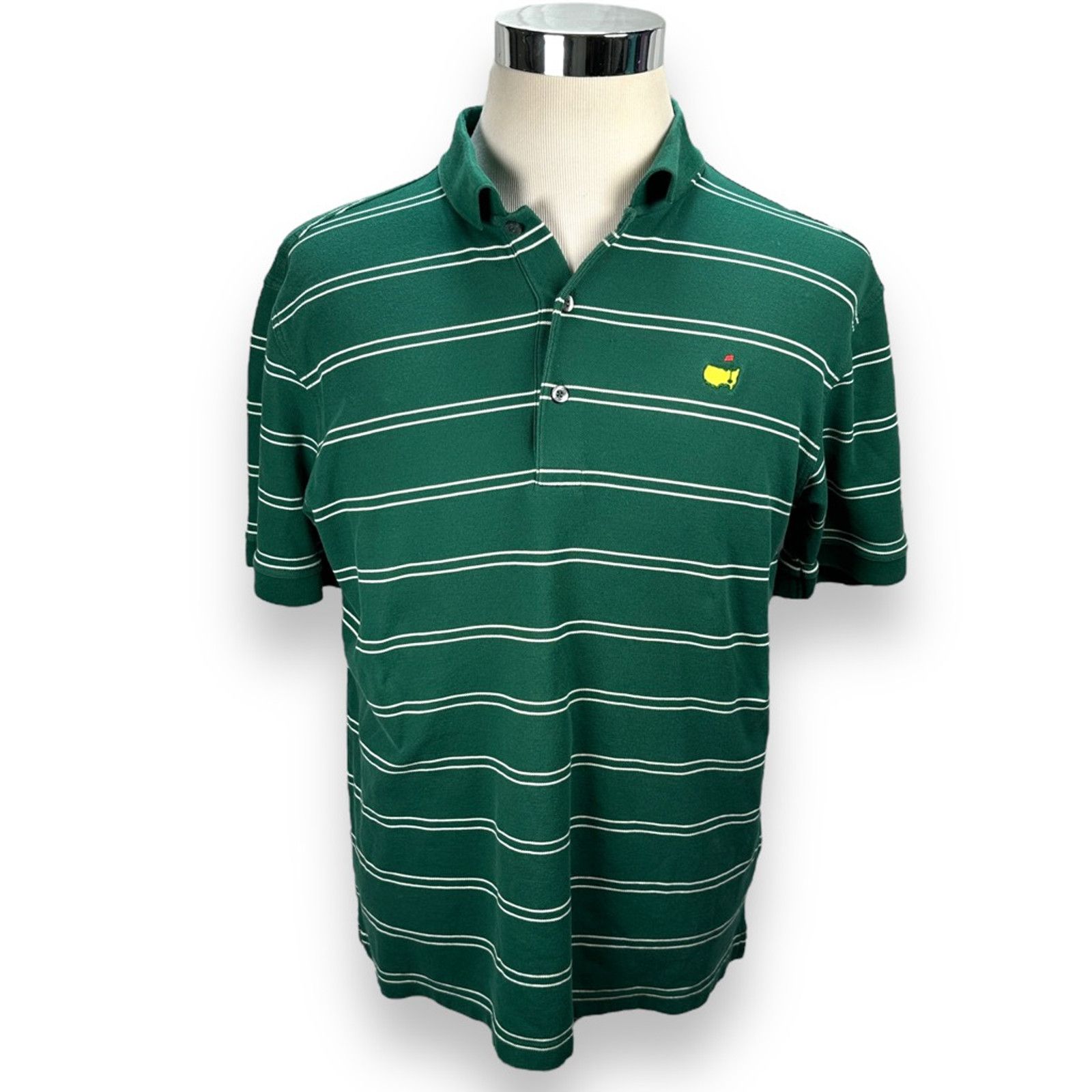 The Masters Masters Collection Golf Polo Shirt Green Striped Cotton L ...