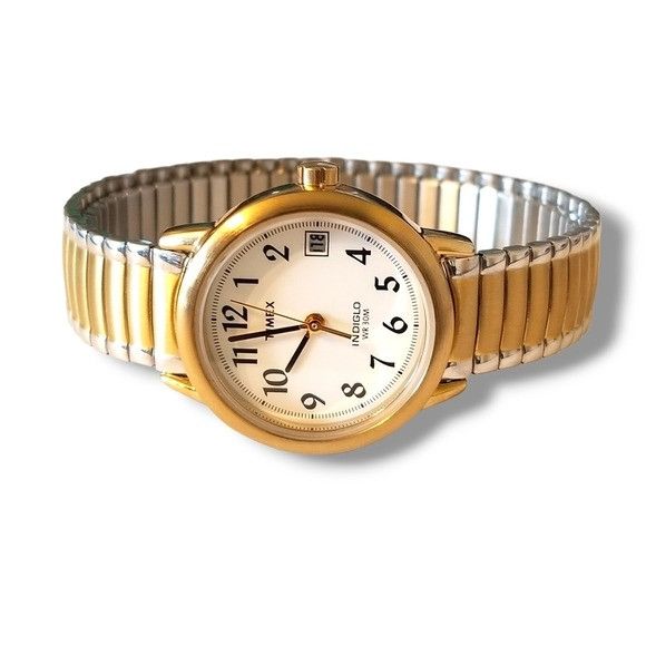 Timex Timex Indiglo WR 30M Two Tone Stainless Steel Stretch Watch | Grailed