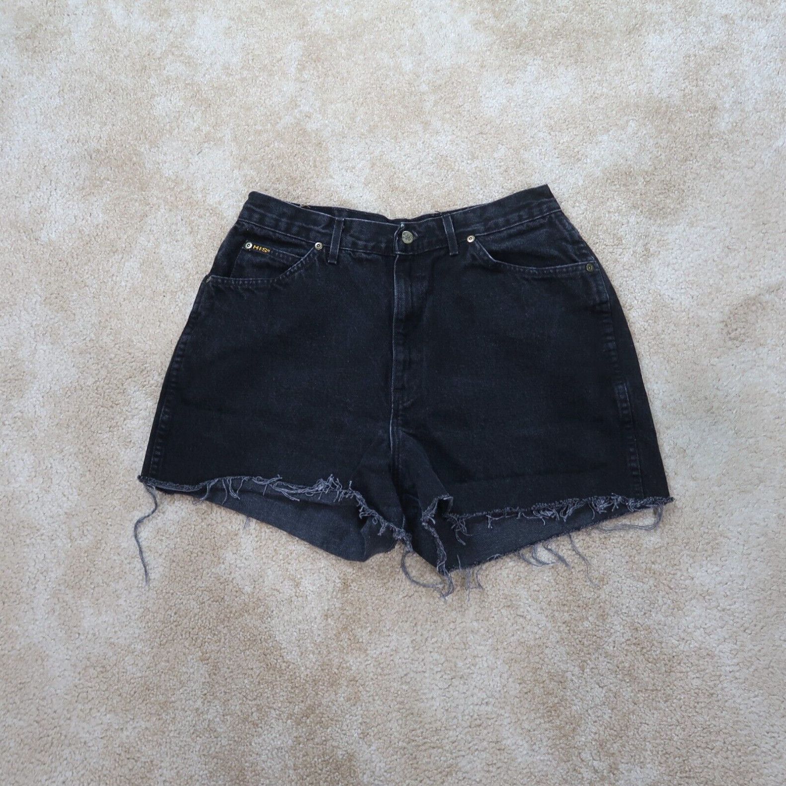 HIGH HIS Denim Cutoff Shorts Women's 16 Black Jorts Distressed High ...