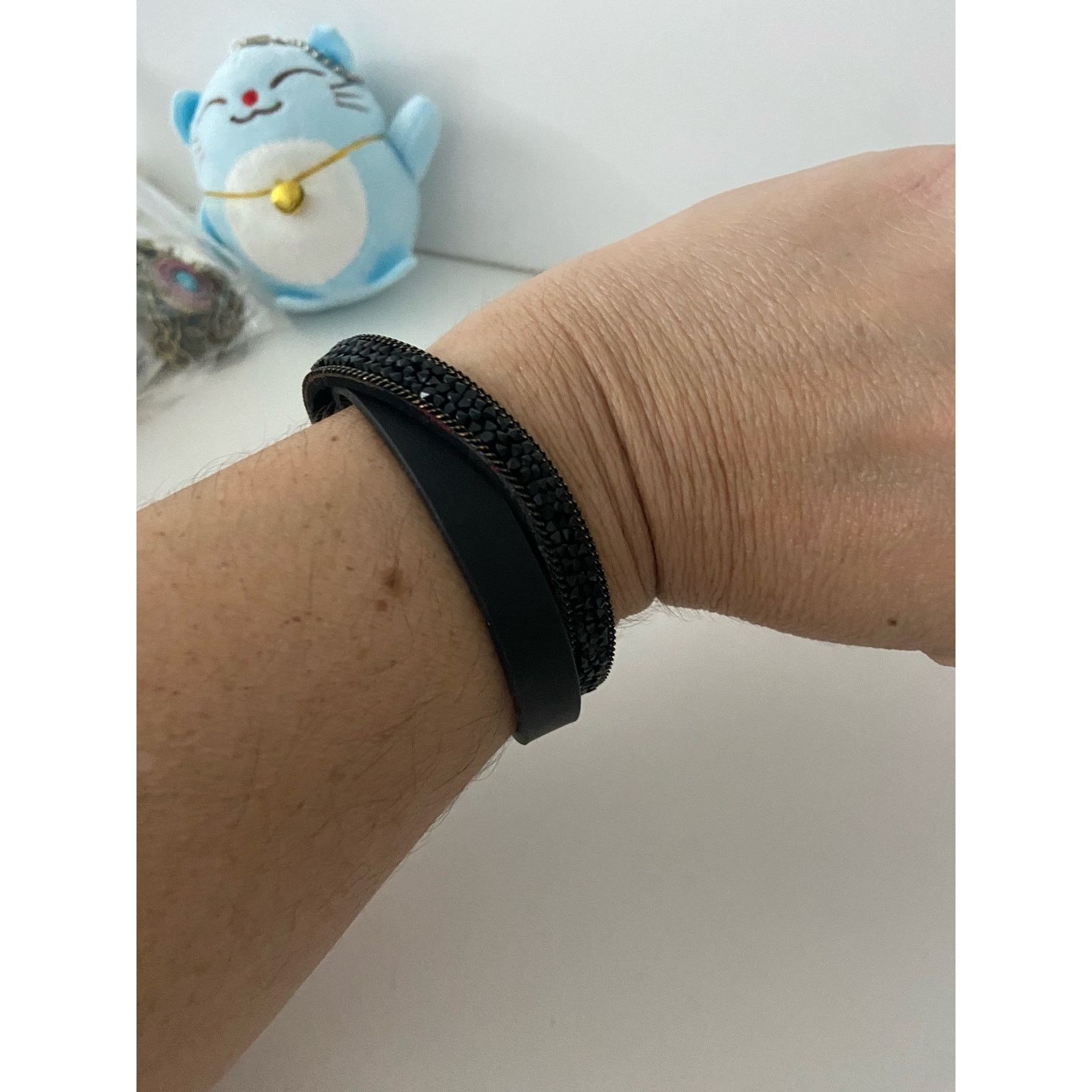 Generic Faux black leather cuff bracelet bronze and chip trim | Grailed