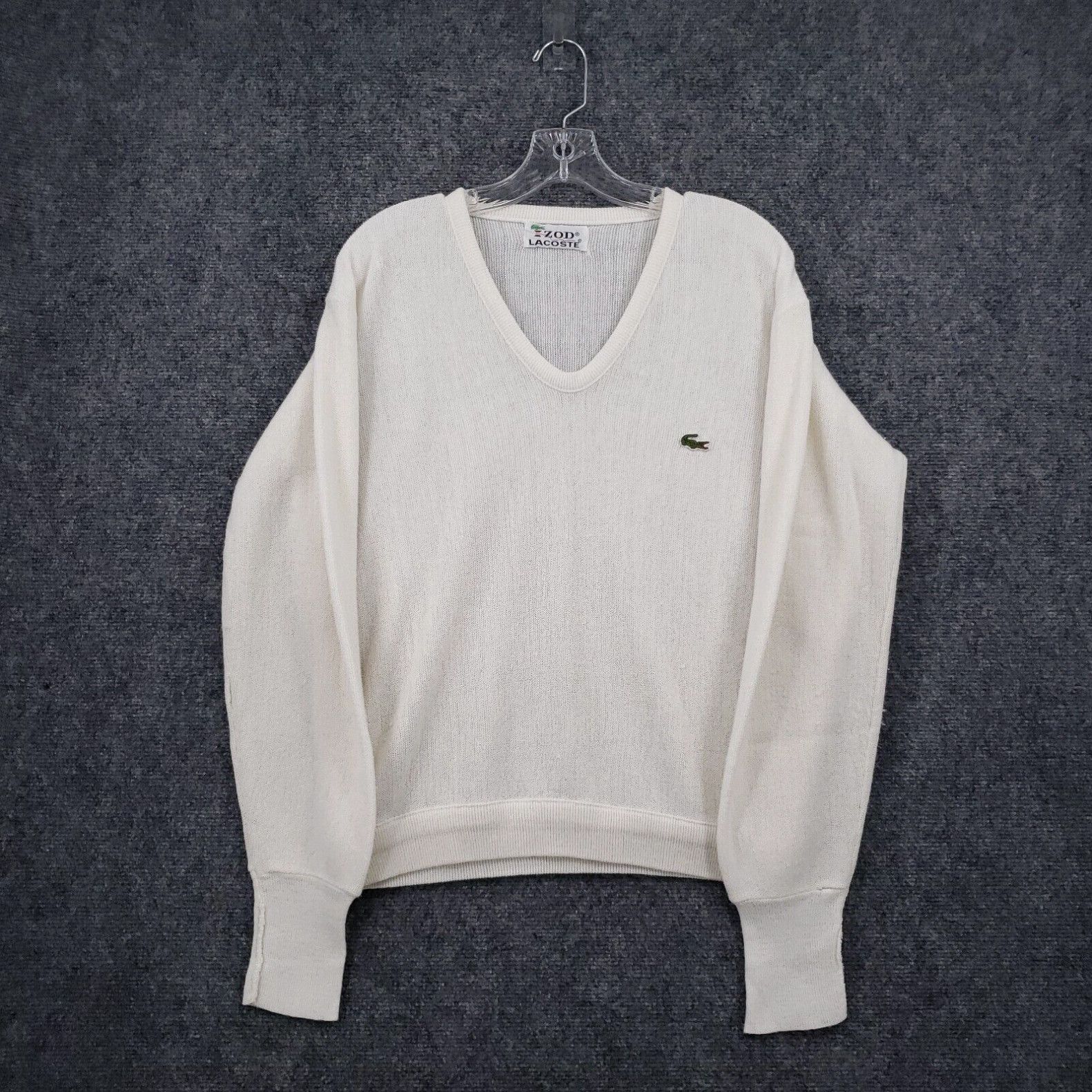 Izod Vintage Izod Lacoste Sweater Mens L Large Off White V Neck Knit Logo Grandpa 80s | Grailed