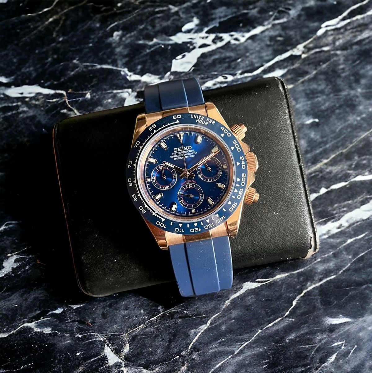 Japanese Brand × Seiko Seiko Mod Daytona Navy Dial Rosegold Blue ...