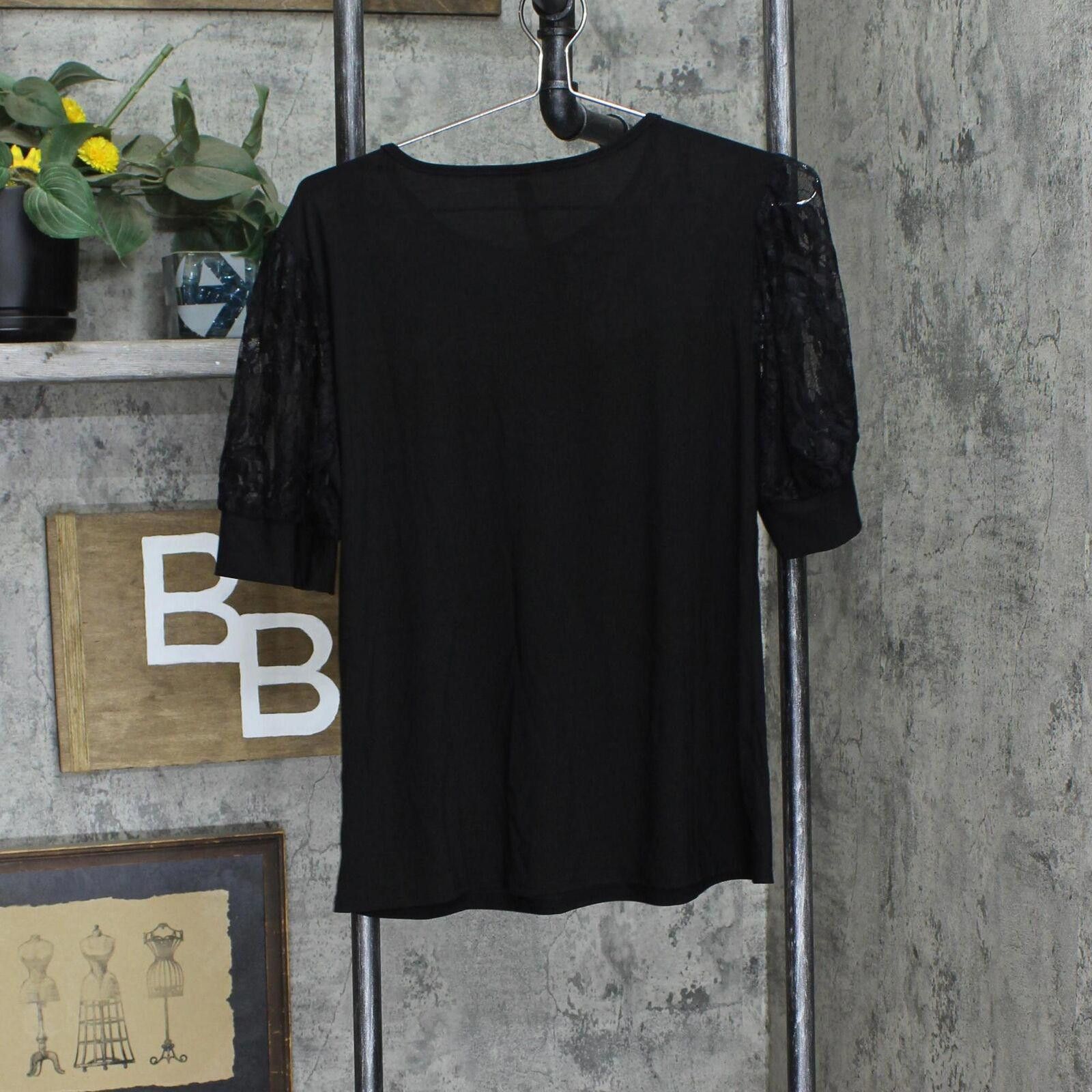 Designer NWT Ny Collection Puff Sleeve Lace Top PITU0712 PL Black | Grailed