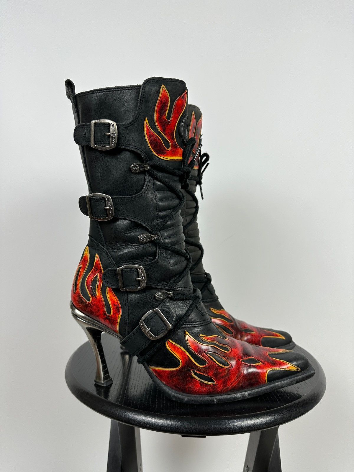 Avant Garde × New Rock × Vintage New Rock Flames Leather Heels Boots ...