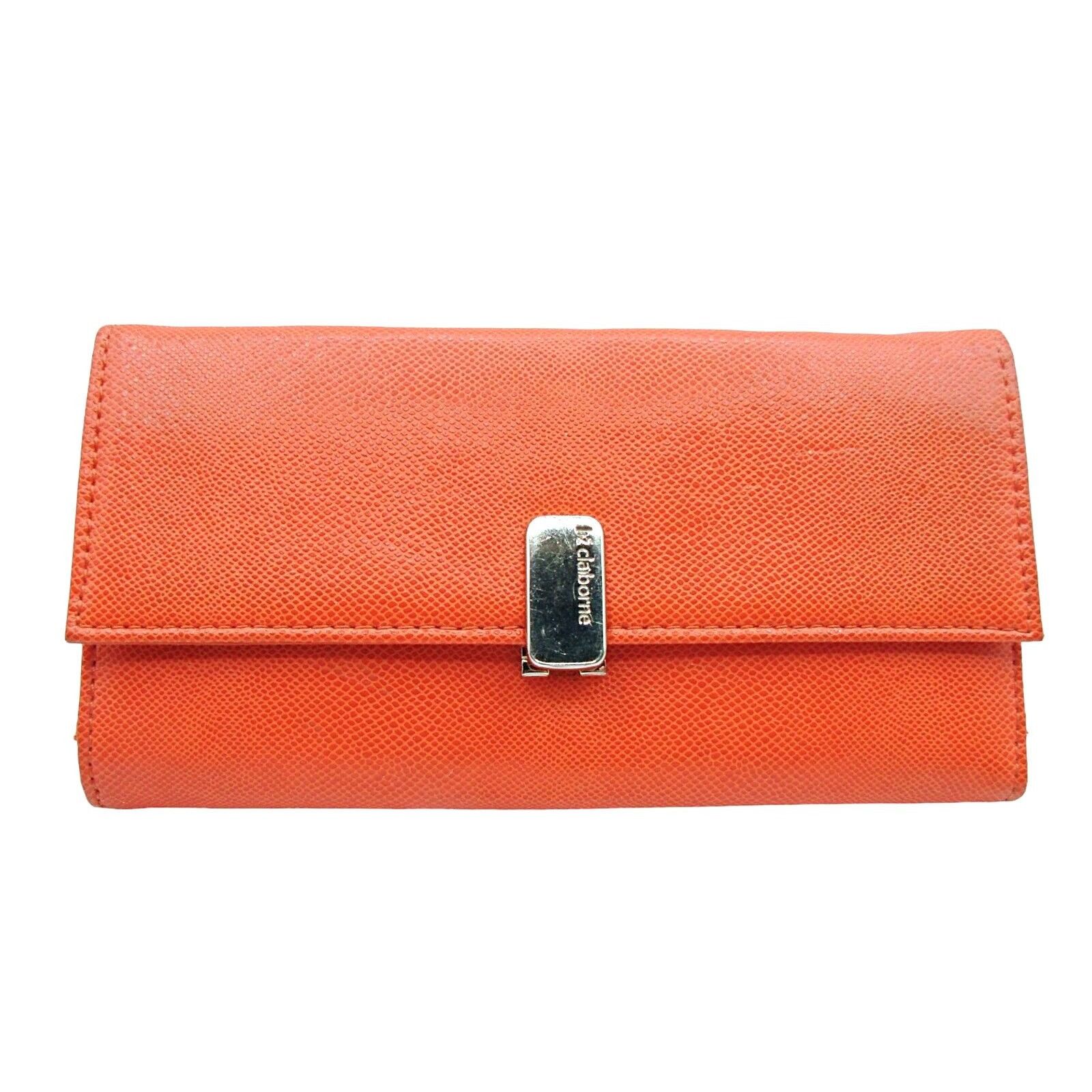 Vintage Liz Claiborne Orange Tri-Fold Long Wallet Zip Back Pocket Ca ...