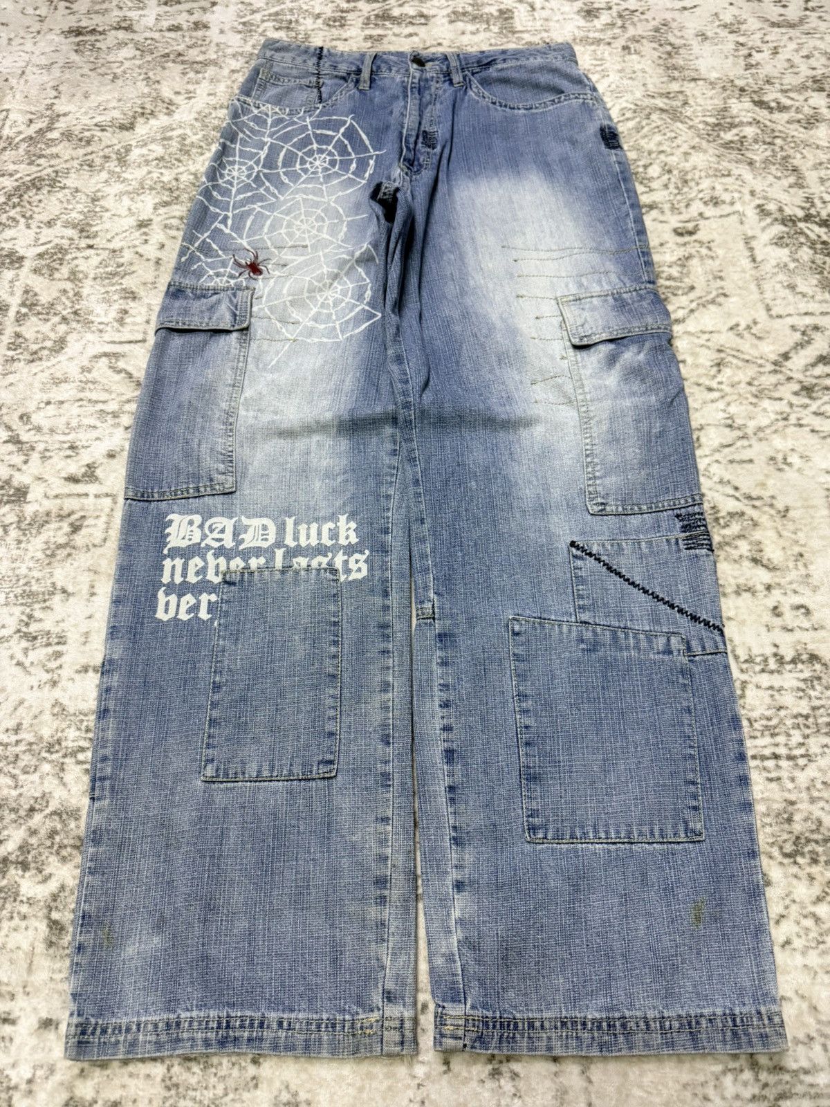 Sp5der Vintage Japanese Brand Spider Web Cargo Baggy Jeans | Grailed