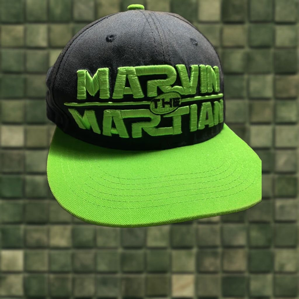 Vintage VINTAGE Marvin The Martian Hat Cap 90s Black Strapback Pleather ...