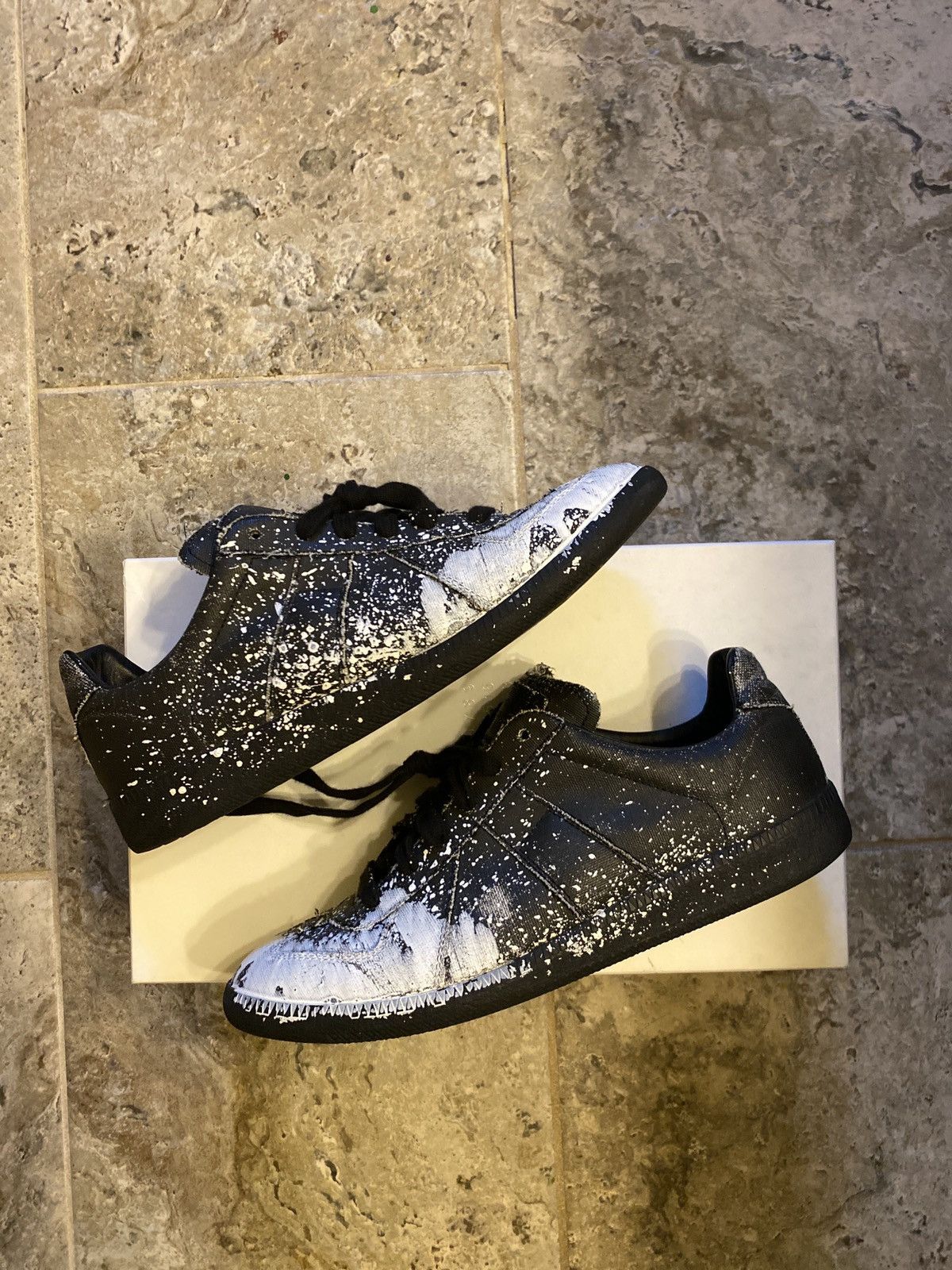 Maison Margiela maison margiela white paint splatter gat | Grailed