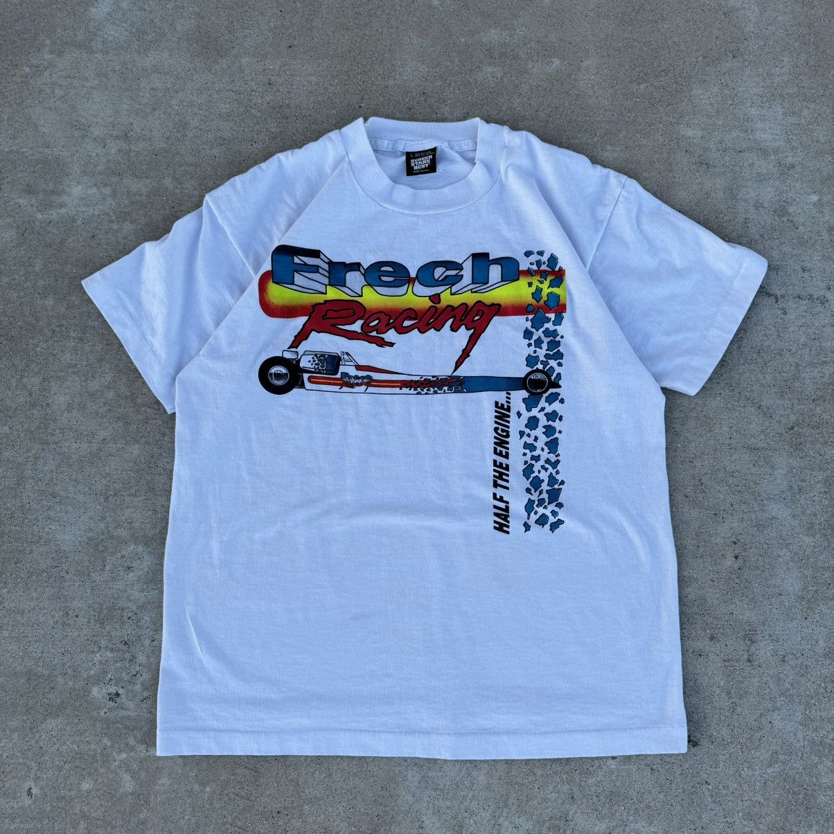Harley Davidson Vintage 90s White Drag Racing Car Graphic Tee Fits M-L ...