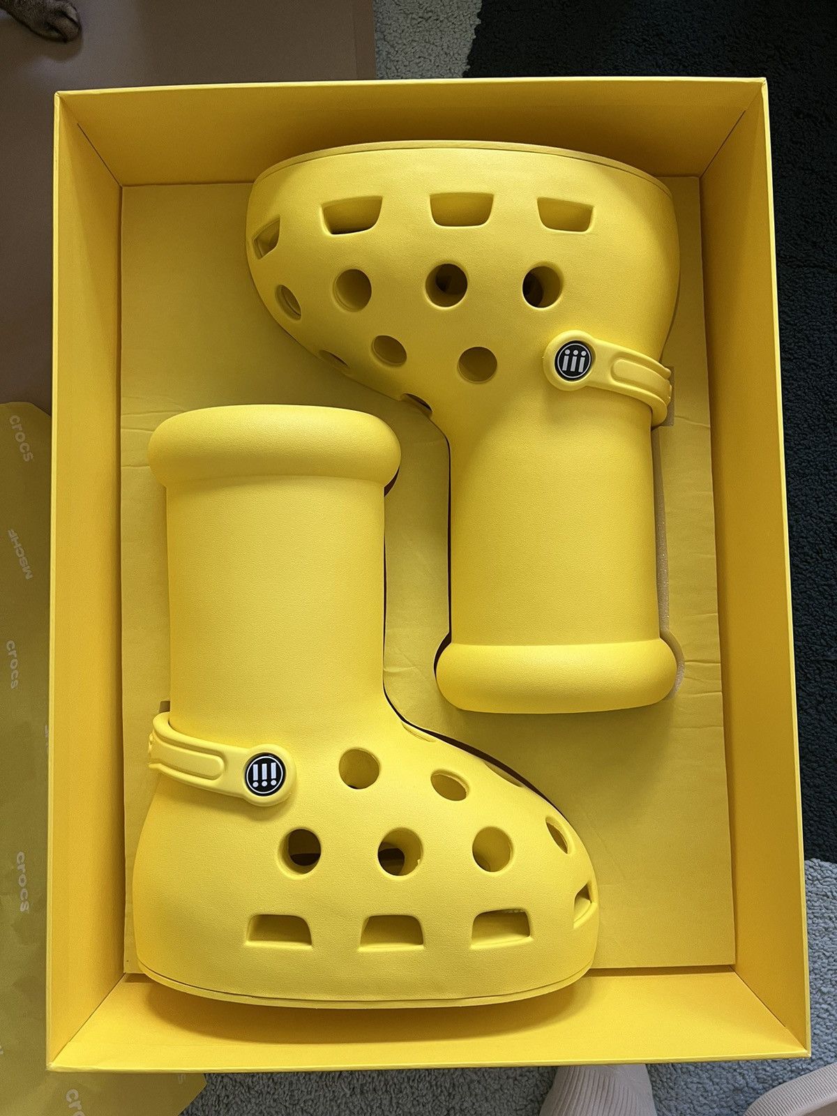 Crocs × MSCHF MSCHF x Crocs Big Red Boot (Yellow) | Grailed