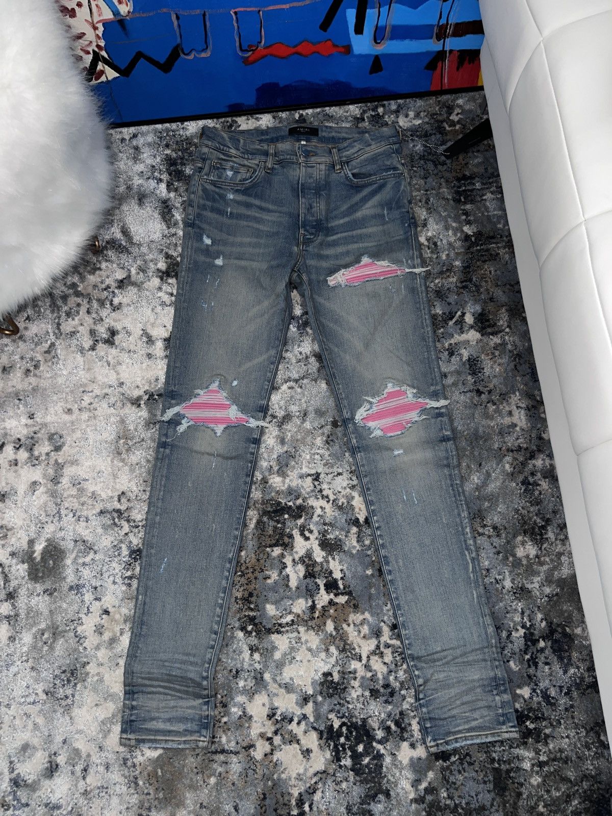 Amiri Amiri mx1 pink patch jeans | Grailed