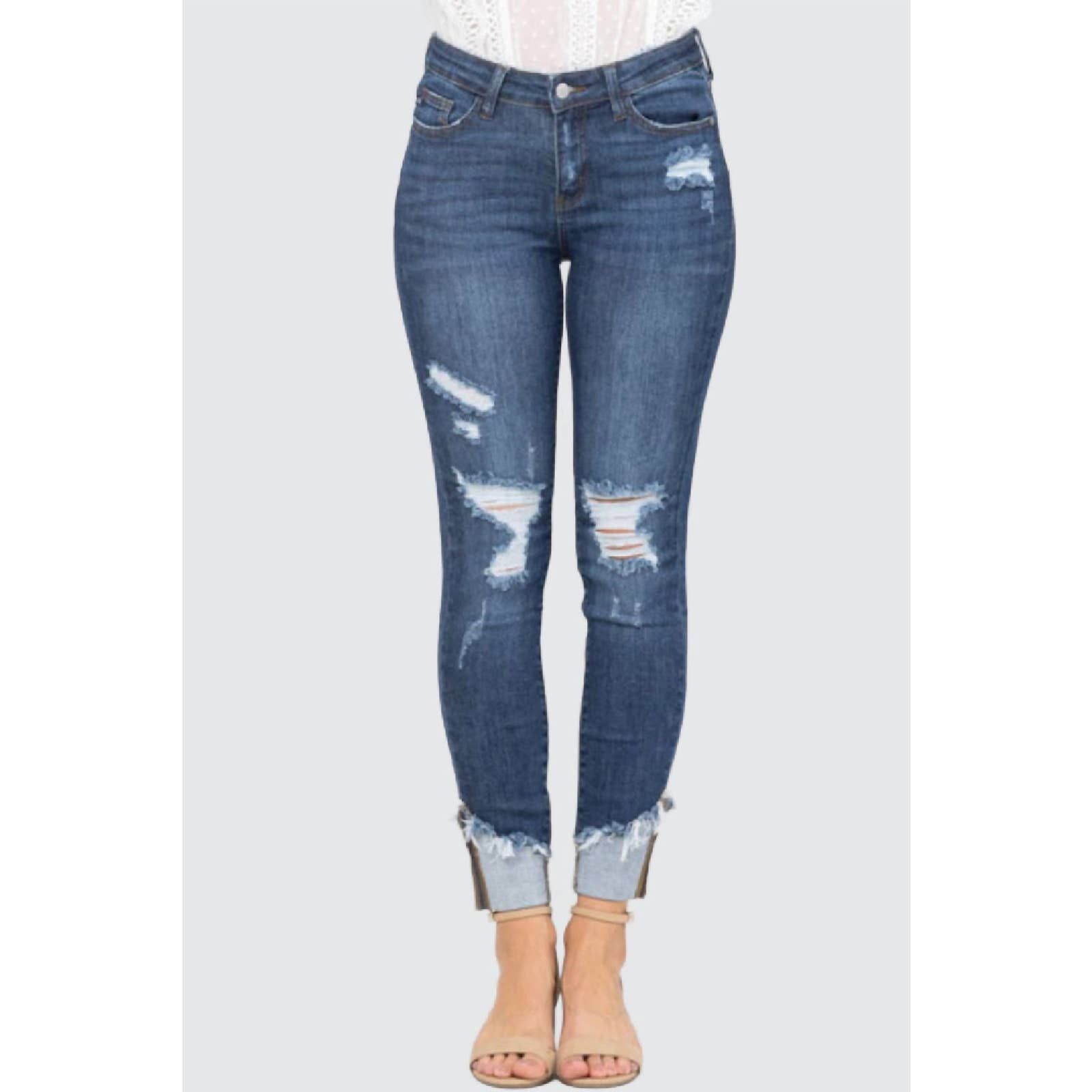 Designer JUDY BLUE Cuffed Mid-Rise Skinny Jeans In Medium Wash | Grailed