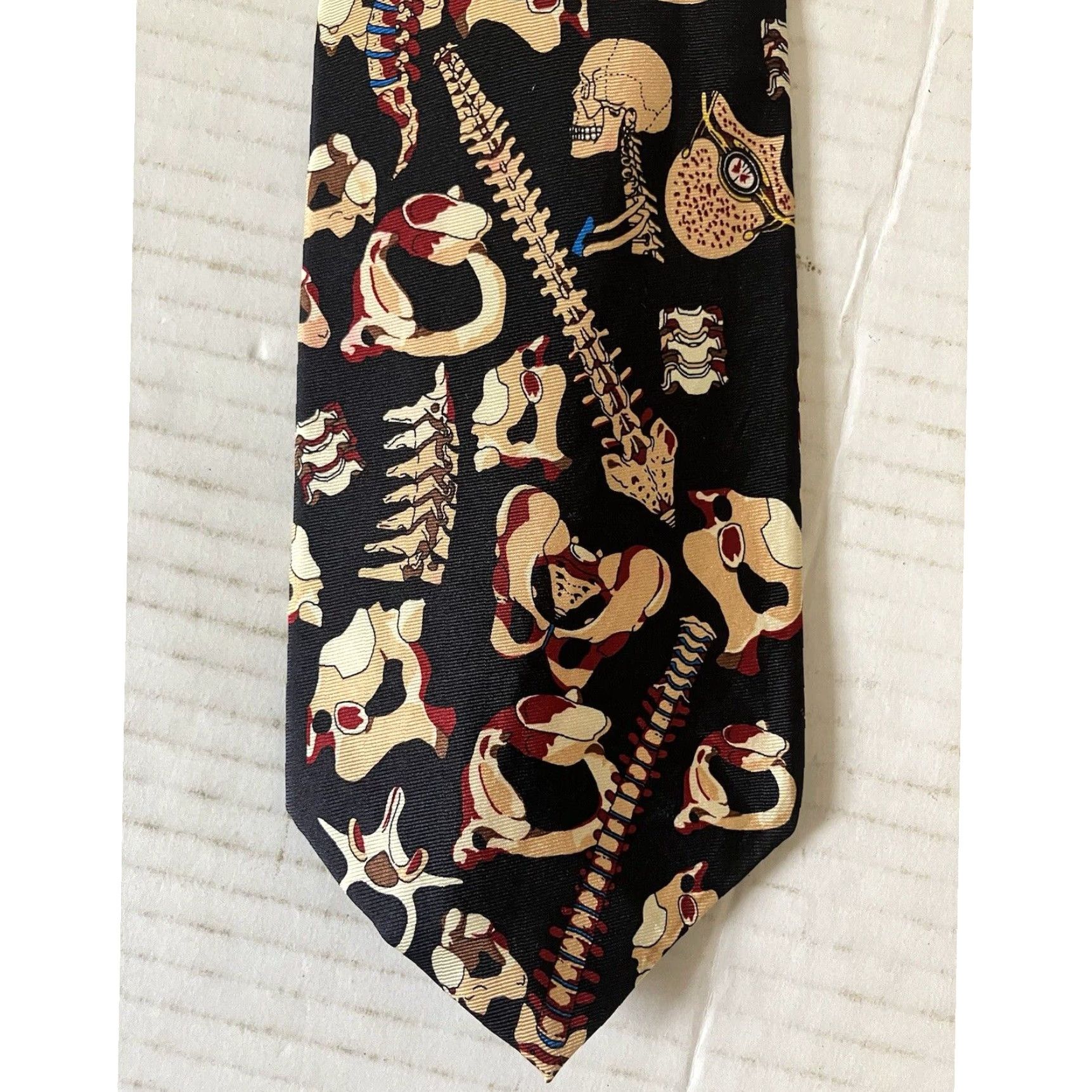 Bones Silk Satin Black Necktie Featuring Repeating Pattern of Human ...
