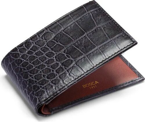 Bosca Bosca Croc Embossed Small Bifold Leather Wallet - Dark Brown ...