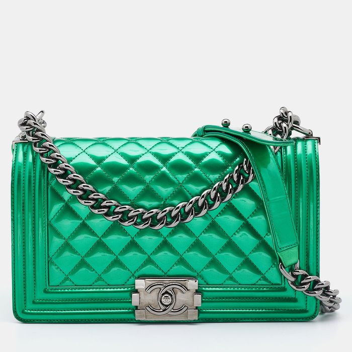 Chanel CHANEL Green Quilted Patent Leather Medium Boy Flap Bag | Grailed