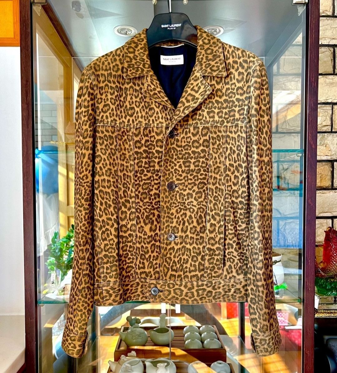 Saint Laurent Paris saint laurent Goatskin Cuban Collar Leopard Jacket ...