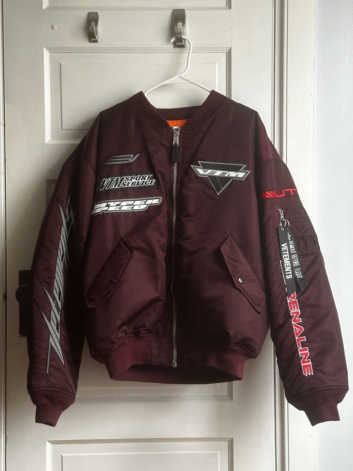 Vetements Vetements Logo Appliqué Maroon Red Racing Bomber Jacket | Grailed