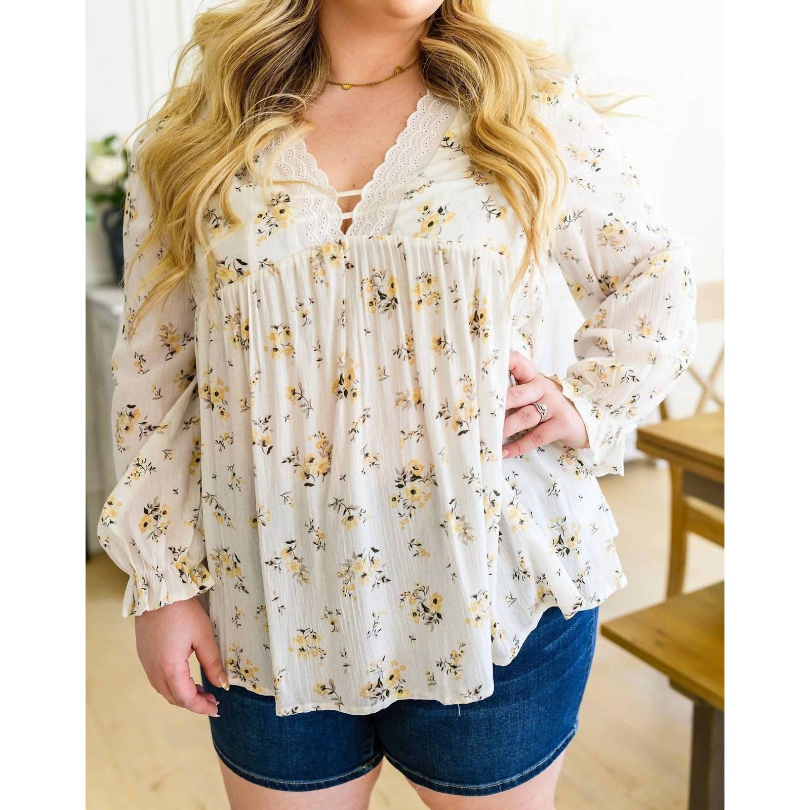 Designer AVE SHOPS Sing Softly Lace Trim Floral Blouse In White | Grailed