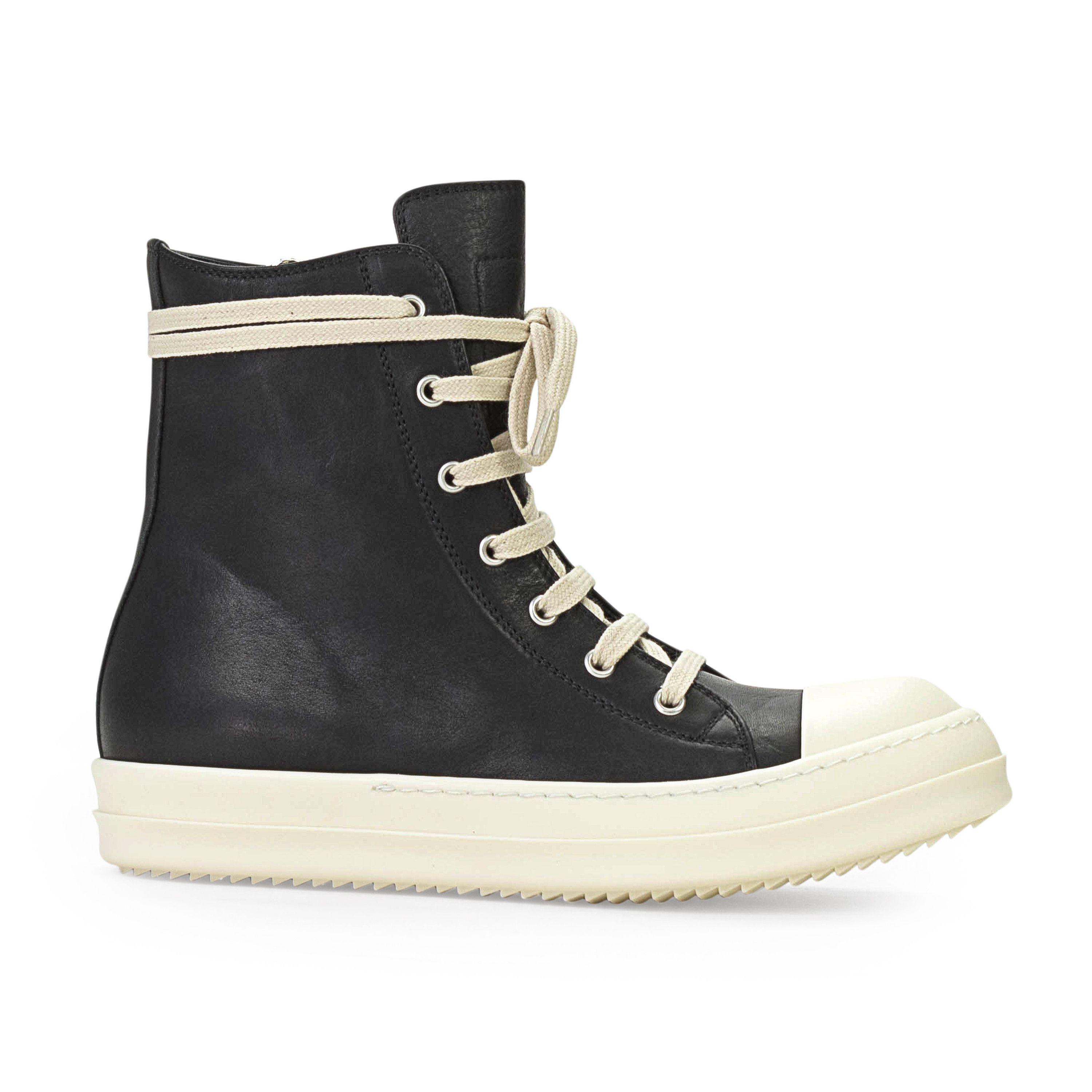 Rick Owens BLACK LEATHER HIGH TOP RAMONES SNEAKERS SIZE 48 | Grailed