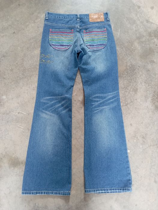 If Six Was Nine Flare Jeans Japan Blue Moon Blue Embroidred Jeans | Grailed