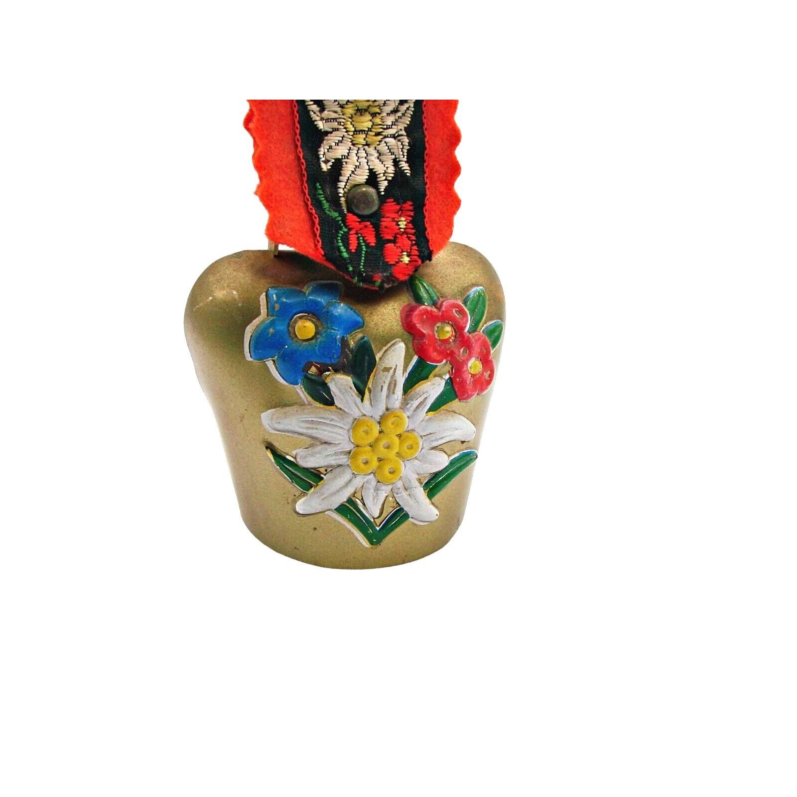 Vintage Cow Bell Swiss German Brass Bell Hand Painted and Embroidere ...