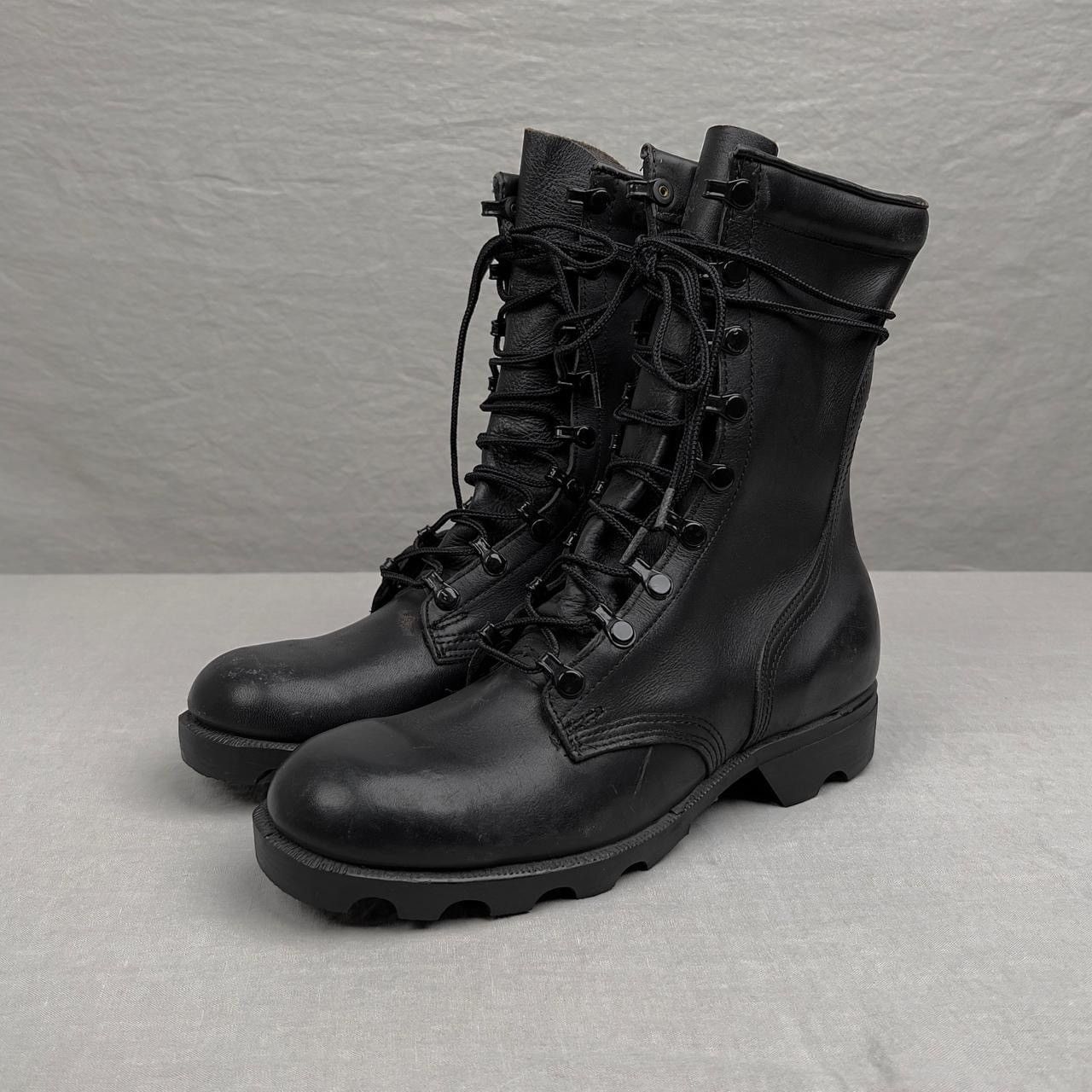Military × Vintage Vintage 1985 US Military Black Leather Combat Army ...