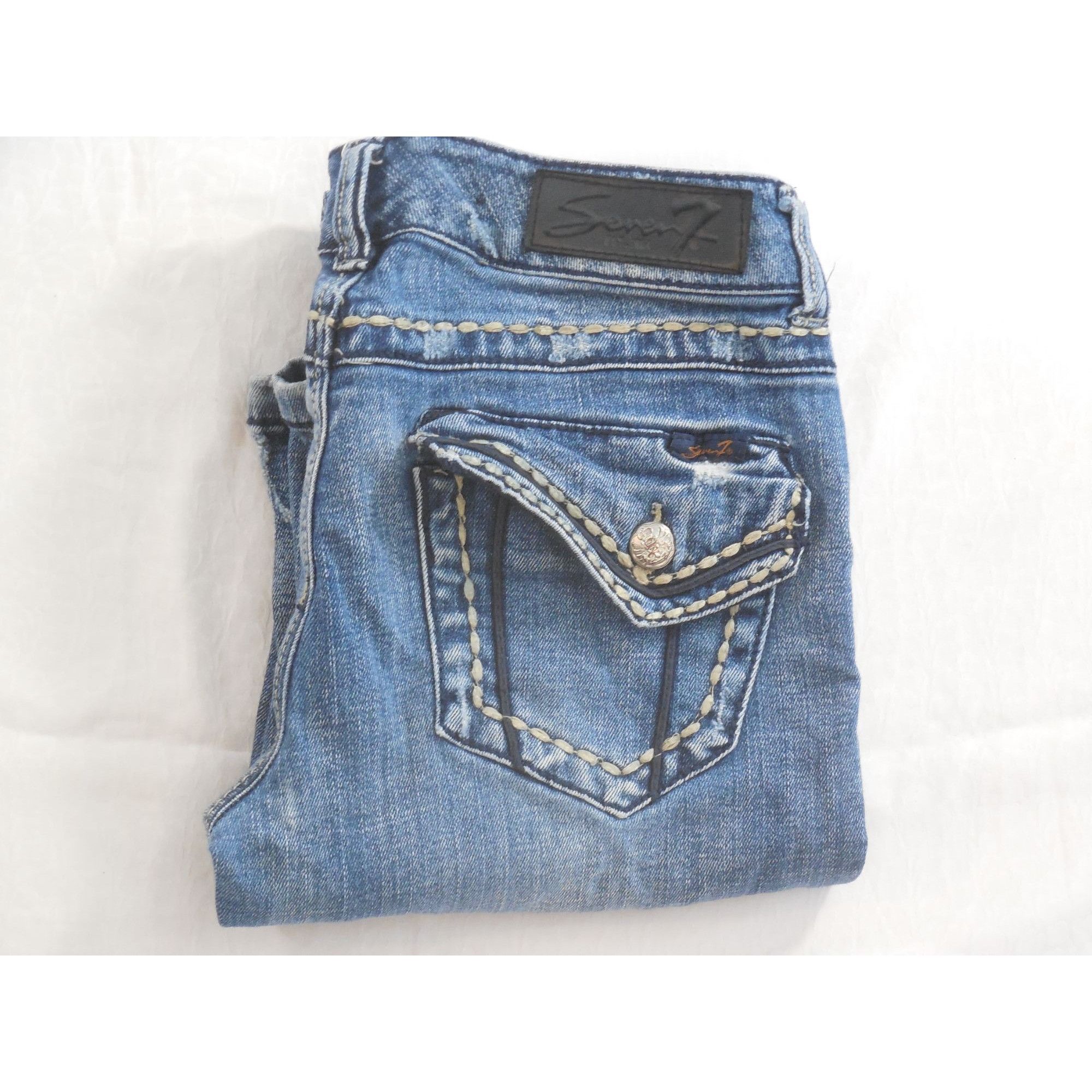 Seven 7 Seven 7 Jeans Women Sz 27 Blue Denim Straight Leg Distressed ...
