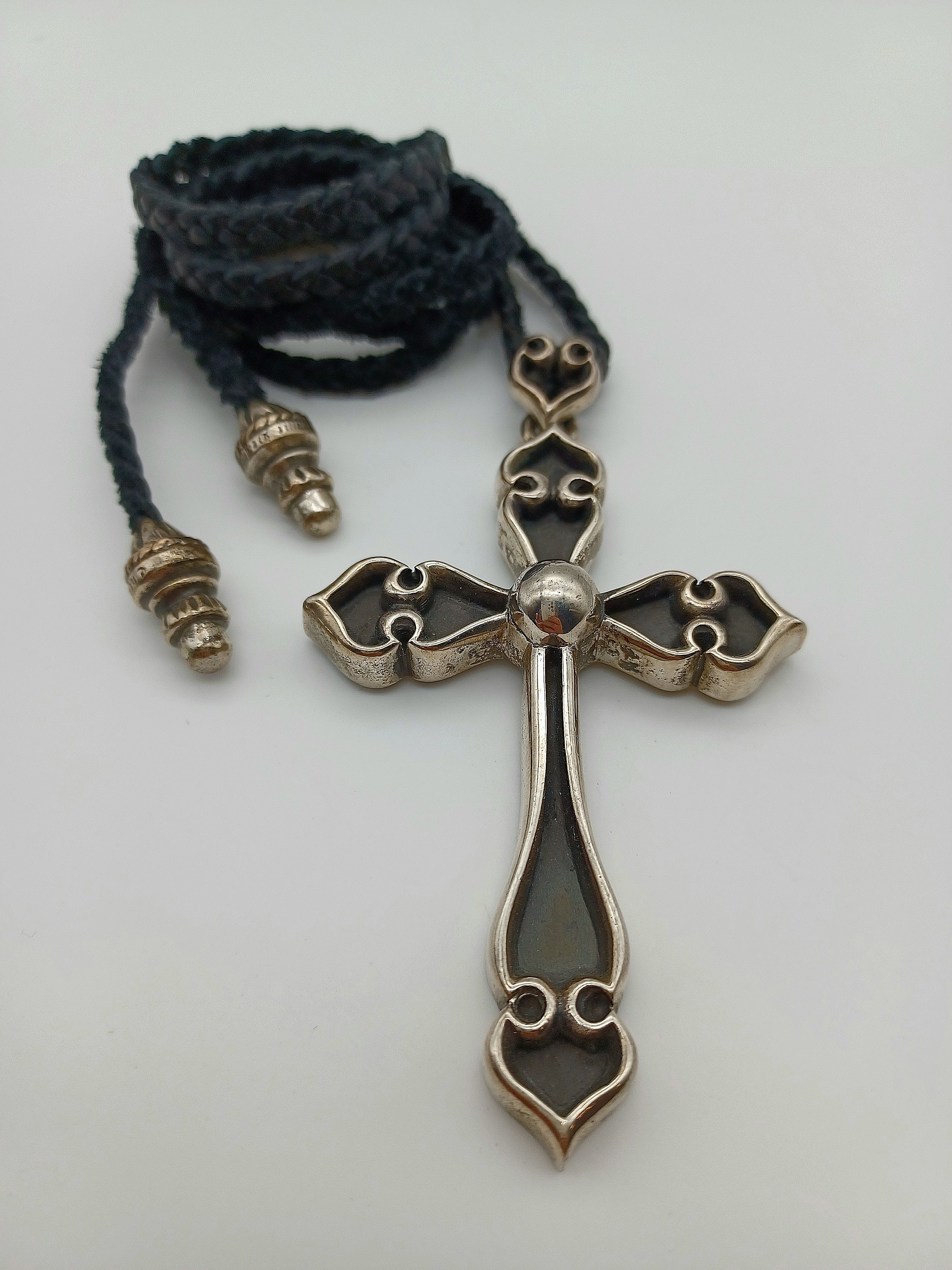 Chrome Hearts Chrome Hearts Spade Cross braided leather necklace bolo ...