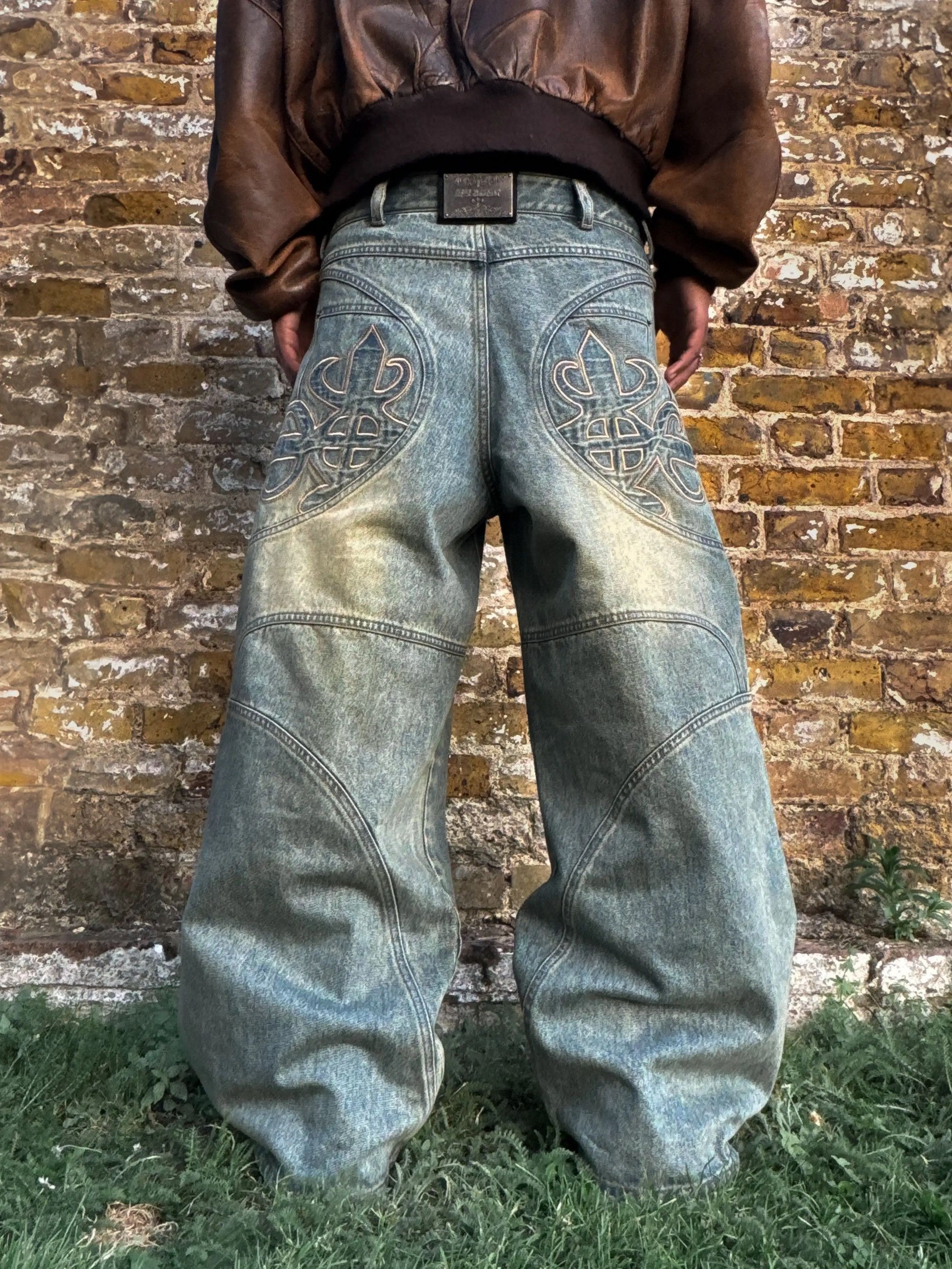 Distressed Denim × Jean × Vintage Retro Washed Blue Straight Cut Baggy ...