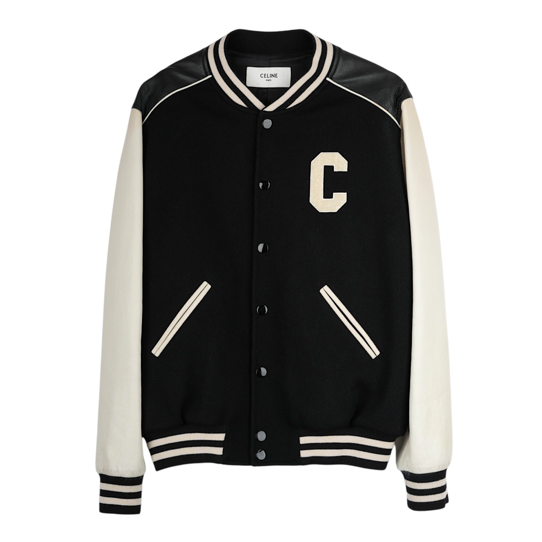 Celine C Wool Teddy Varsity Jacket Black White | Grailed