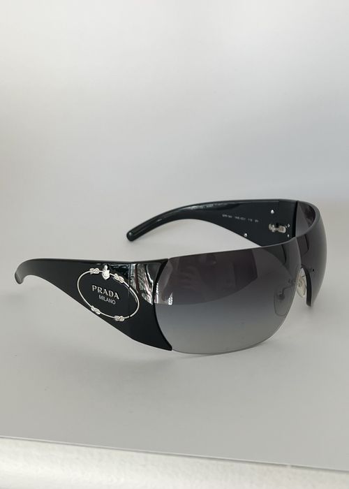 Prada 2000s Prada mask/shield black sunglasses with logo. | Grailed