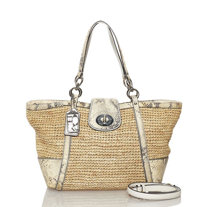Coach Coach Raffia & Leather Tote Bag Natural Material Tote Bag 19359 ...