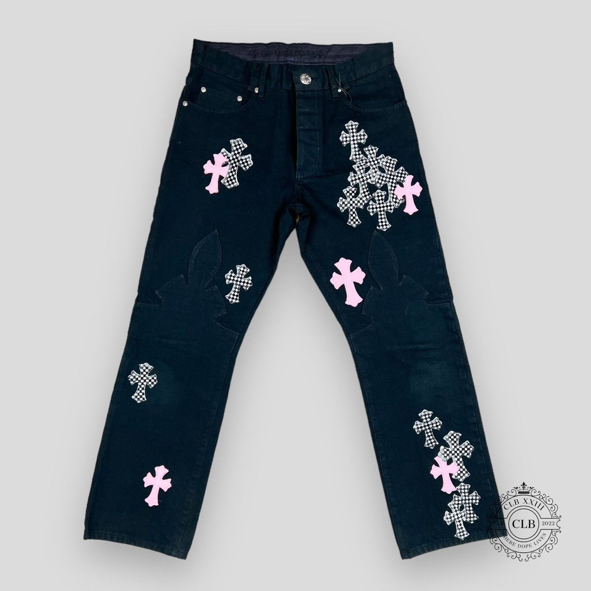 Chrome Hearts CHROME HEARTS MULTI CROSS JEANS - BLACK / PINK | Grailed