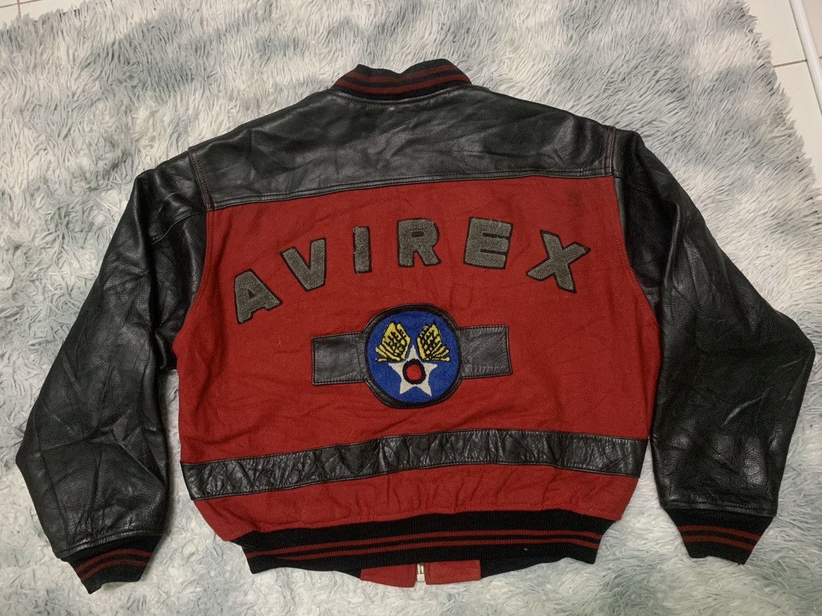 Vintage 90s AVIREX VARSITY LEATHER JACKET RARE DESIGN | Grailed