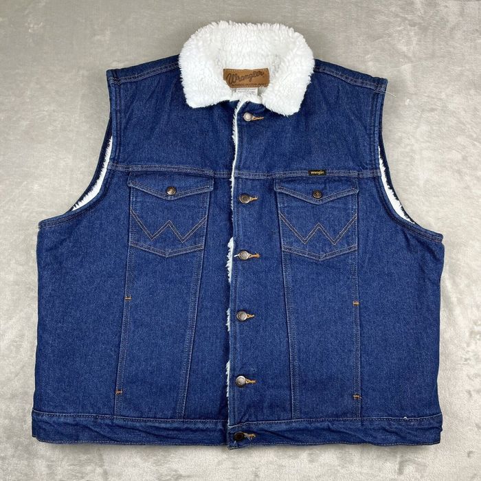 Wrangler Wrangler Sherpa Lined Blue Denim Vest Mens XL 74131PW Western ...