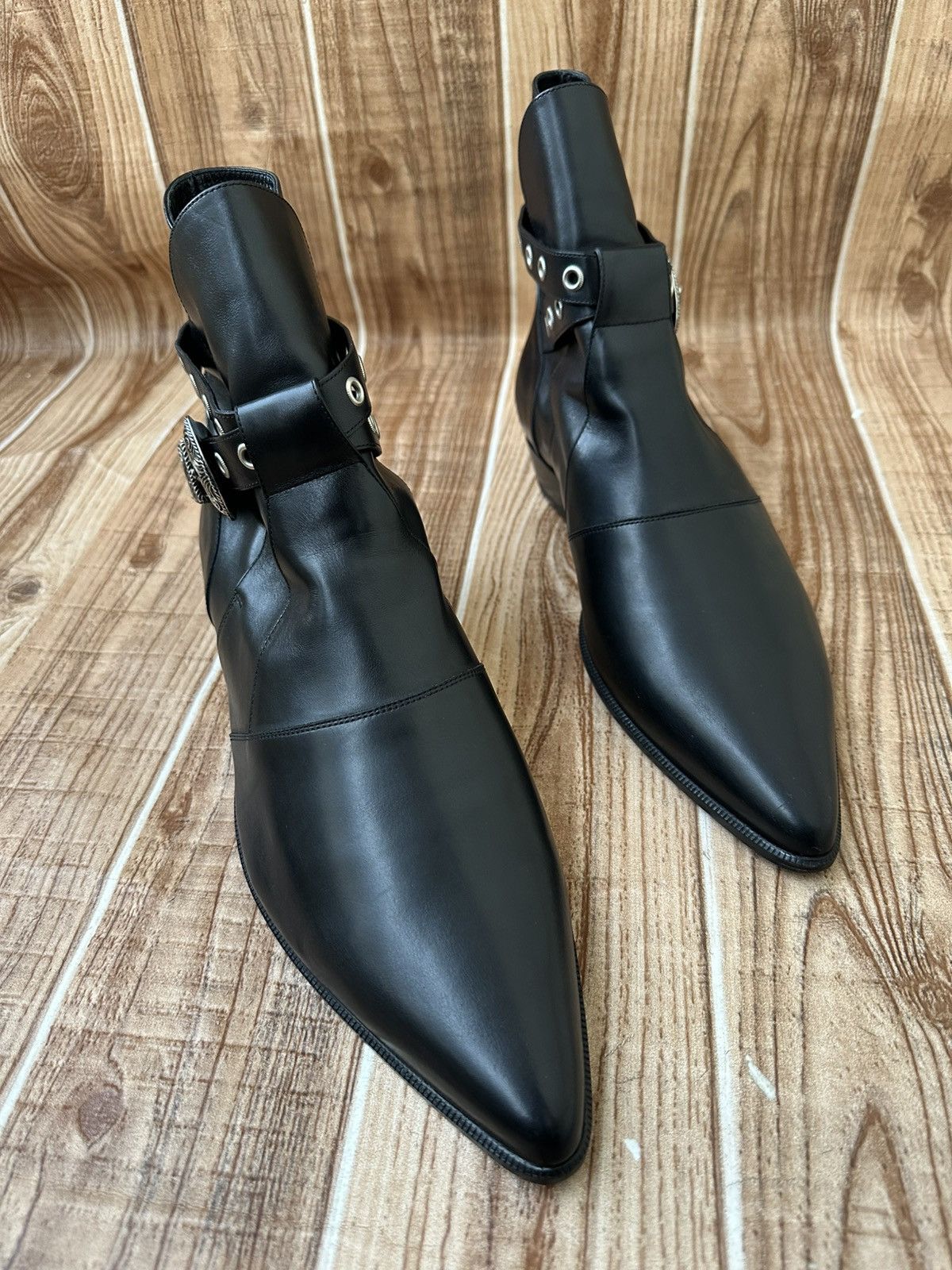 Saint Laurent Paris Hedi Slimane Western Buckle Duckies Boots | Grailed
