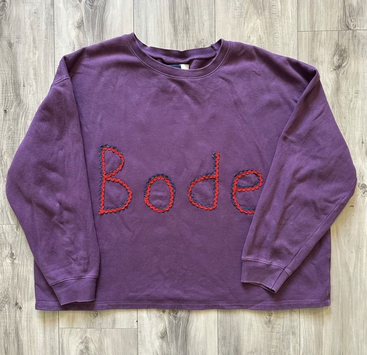 Bode BODE logo Ric Rac-Trimmed Cotton Sweatshirt - Purple | Grailed