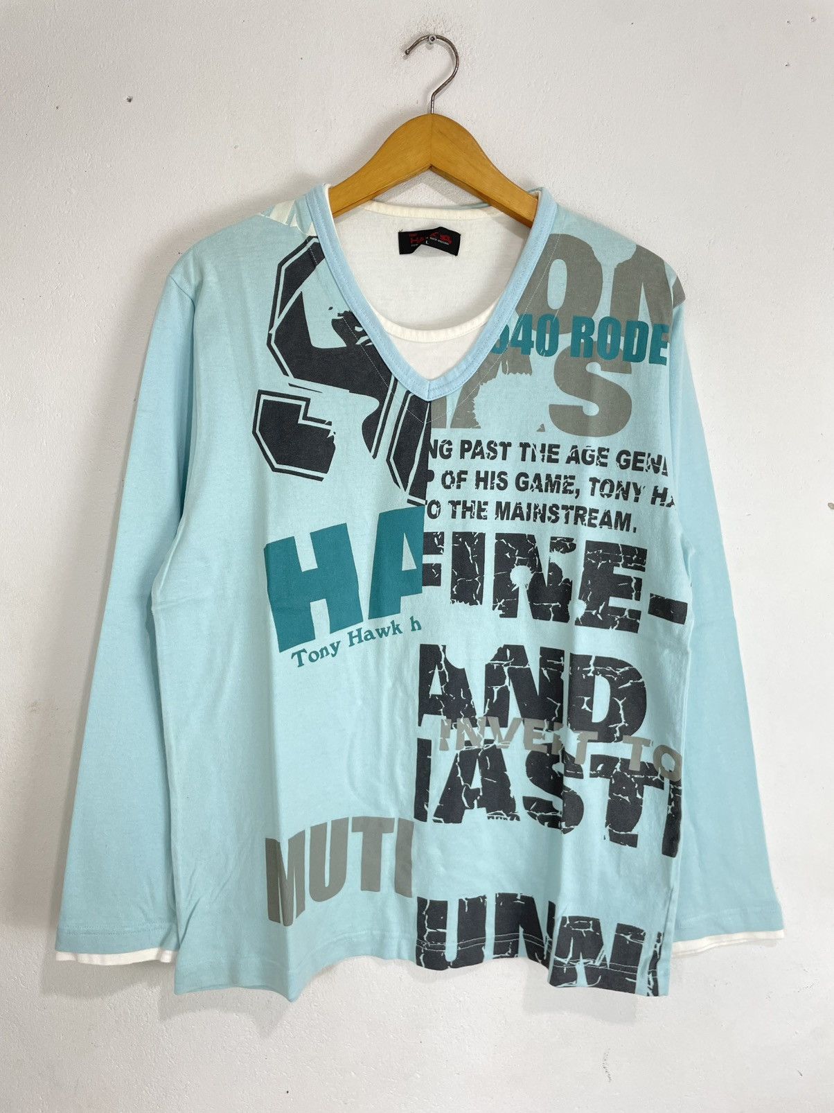 Japanese Brand × Tony Hawk × Vintage Y2k Poem Double layer Longsleeve ...