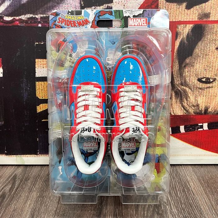 Bape Bape Bapesta Low x Marvel Comics Spiderman Red Blue Black | Grailed
