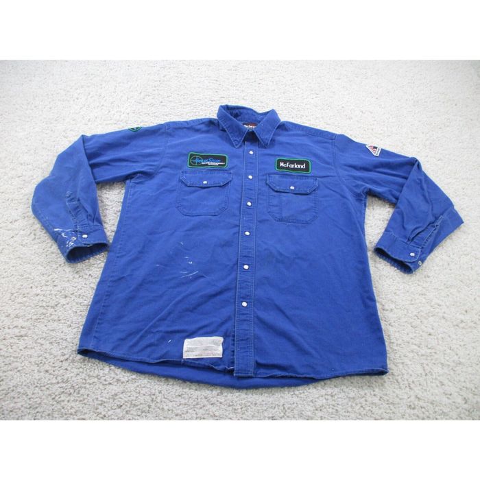 Vintage Bulwark Shirt Mens Extra Large Blue Pearl Snap Button Fire ...