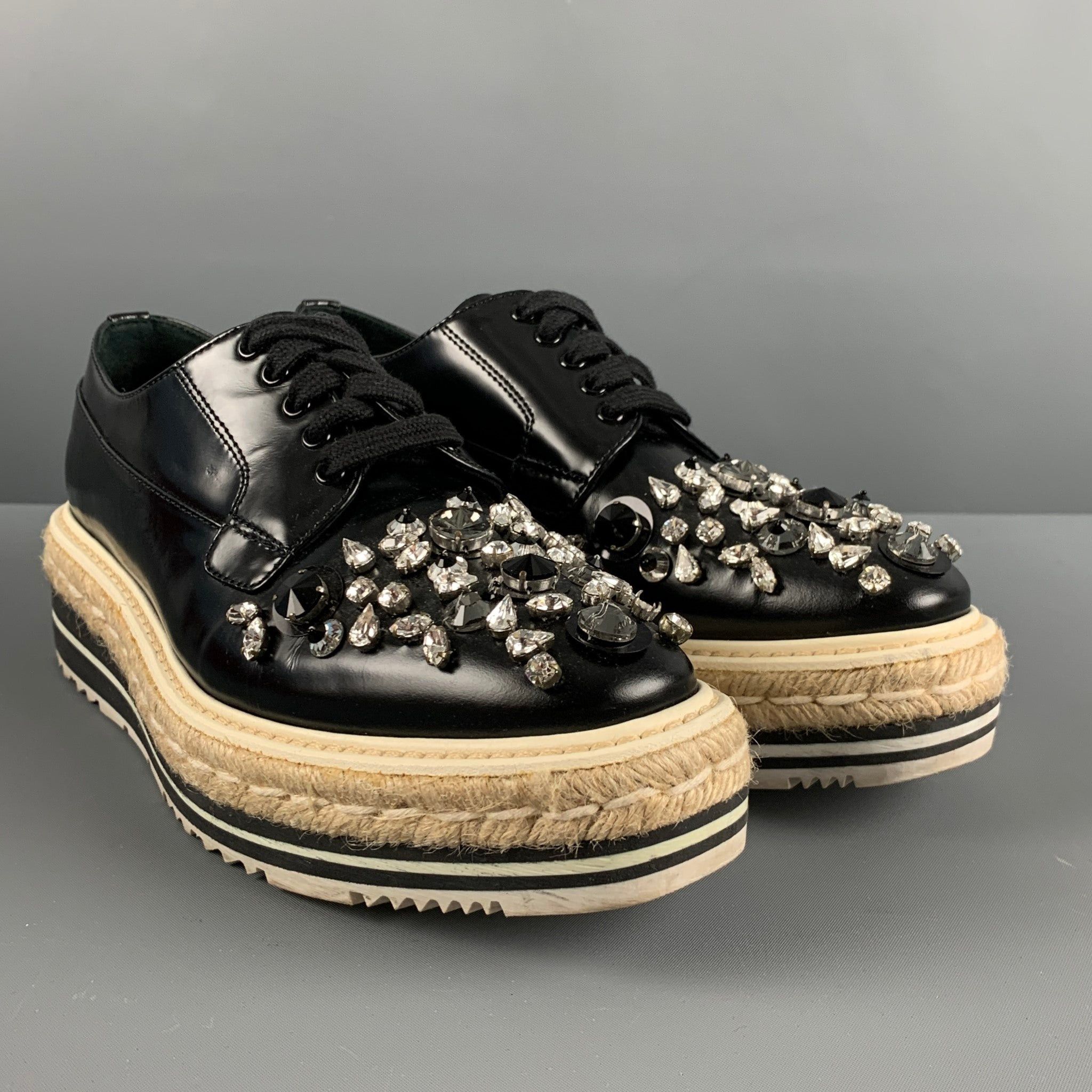 Prada Black Leather Applique Platform Laces | Grailed